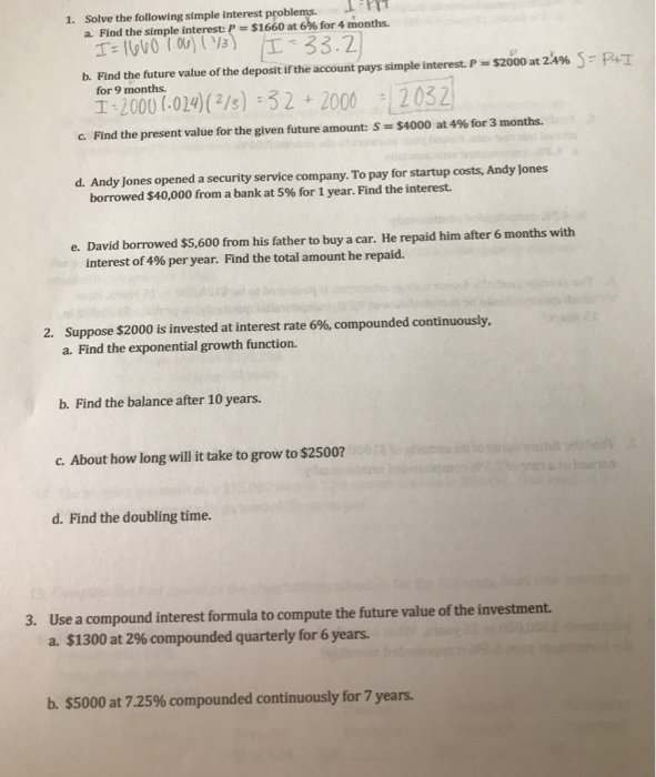 Solved Solve the following simple interest problems. a. Find | Chegg.com