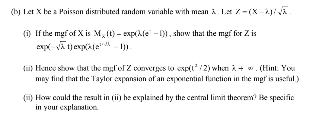 Solved (b) Let X be a Poisson distributed random variable | Chegg.com