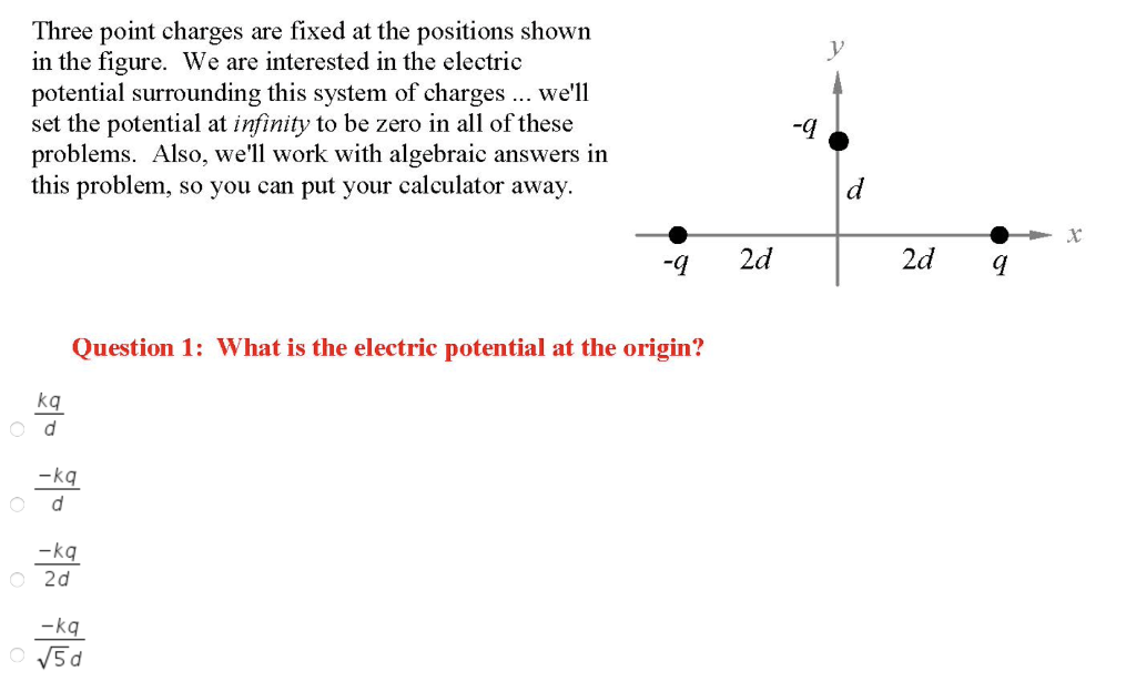 Solved Three point charges are fixed at the positions shown | Chegg.com
