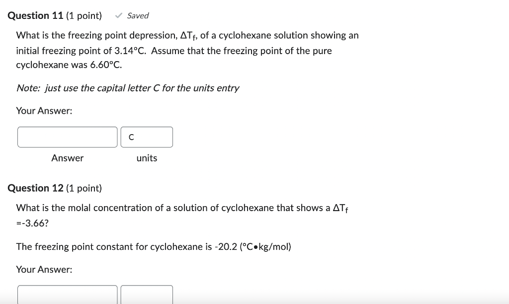 Solved What is the freezing point depression, ΔTf, of a | Chegg.com