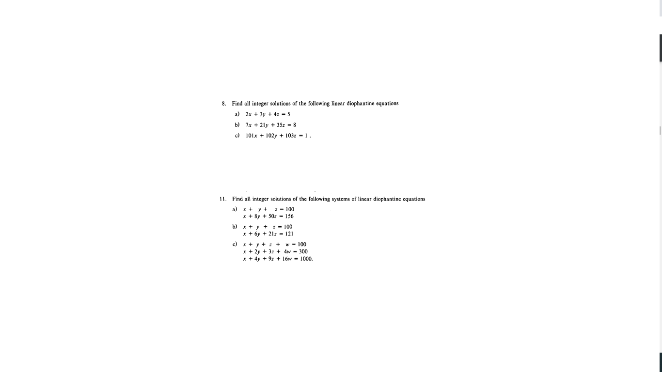 Solved 8. Find all integer solutions of the following linear | Chegg.com