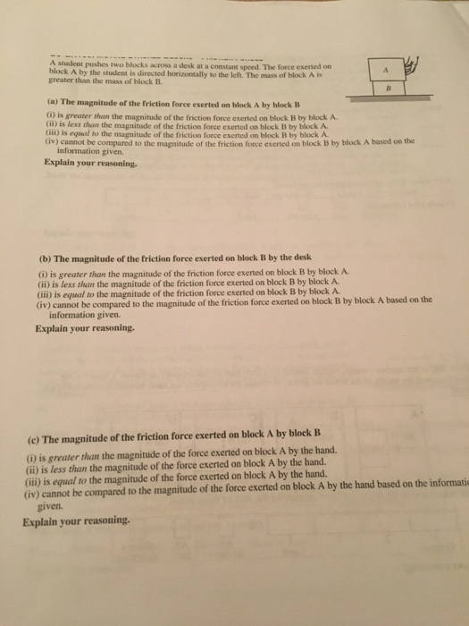 Solved A student pushes two blocks across a desk at a | Chegg.com