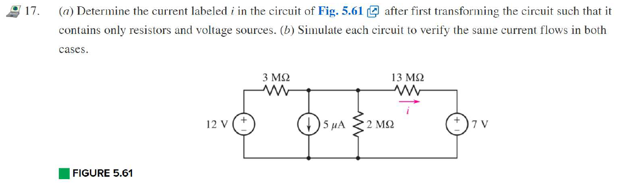 Solved 17. (a) ﻿Determine the current labeled \( ﻿i \) ﻿in | Chegg.com