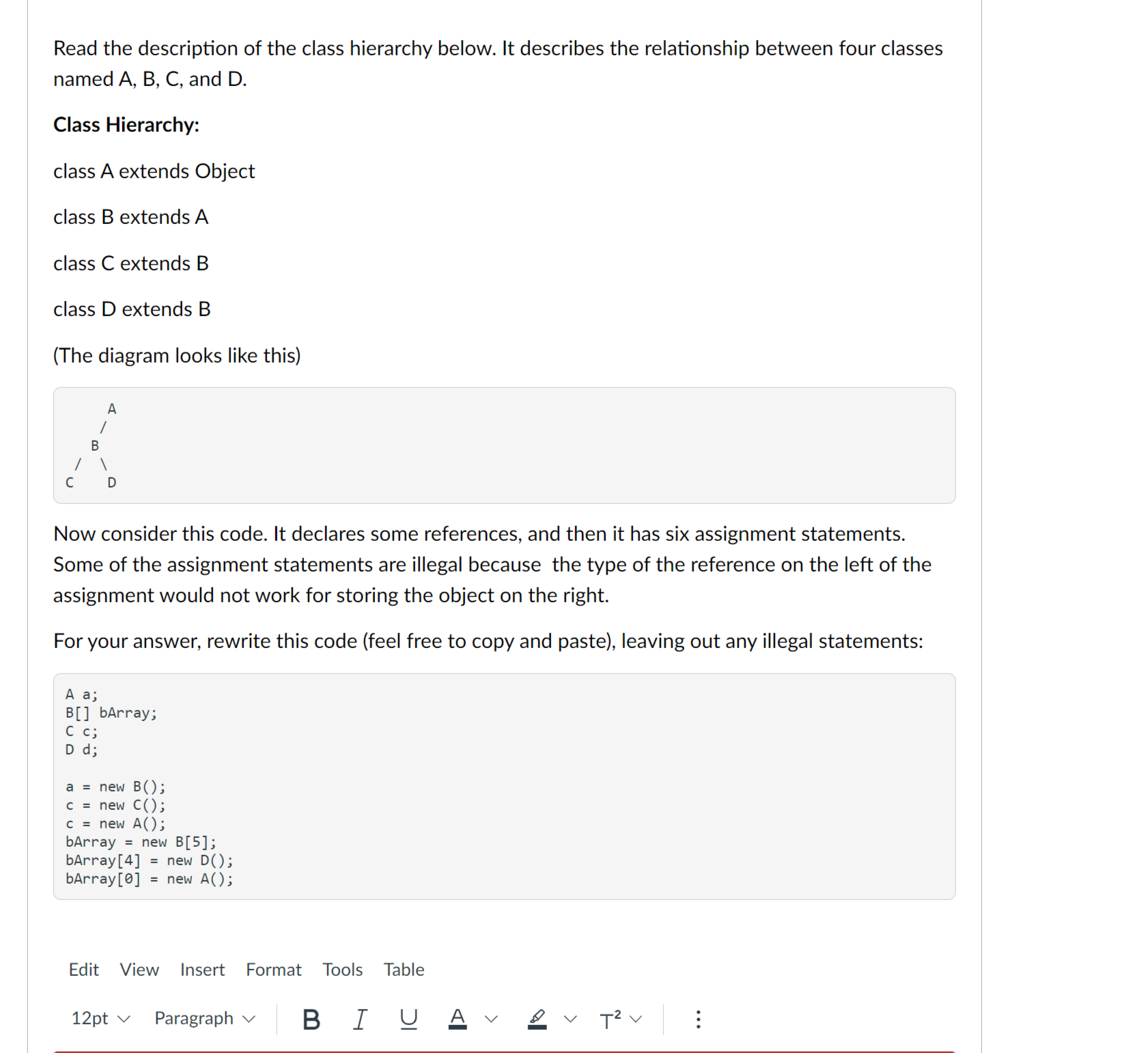 Solved Read the description of the class hierarchy below. It | Chegg.com