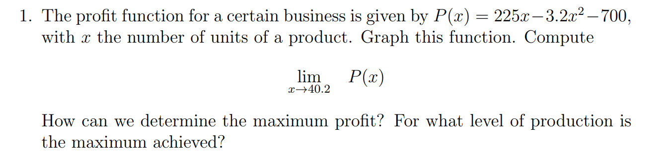 Solved The profit function for a certain business is given | Chegg.com