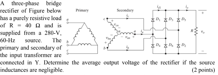 Solved A three-phase bridge rectifier of Figure below | Chegg.com