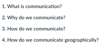 Solved 1. What is communication? 2. Why do we communicate? | Chegg.com