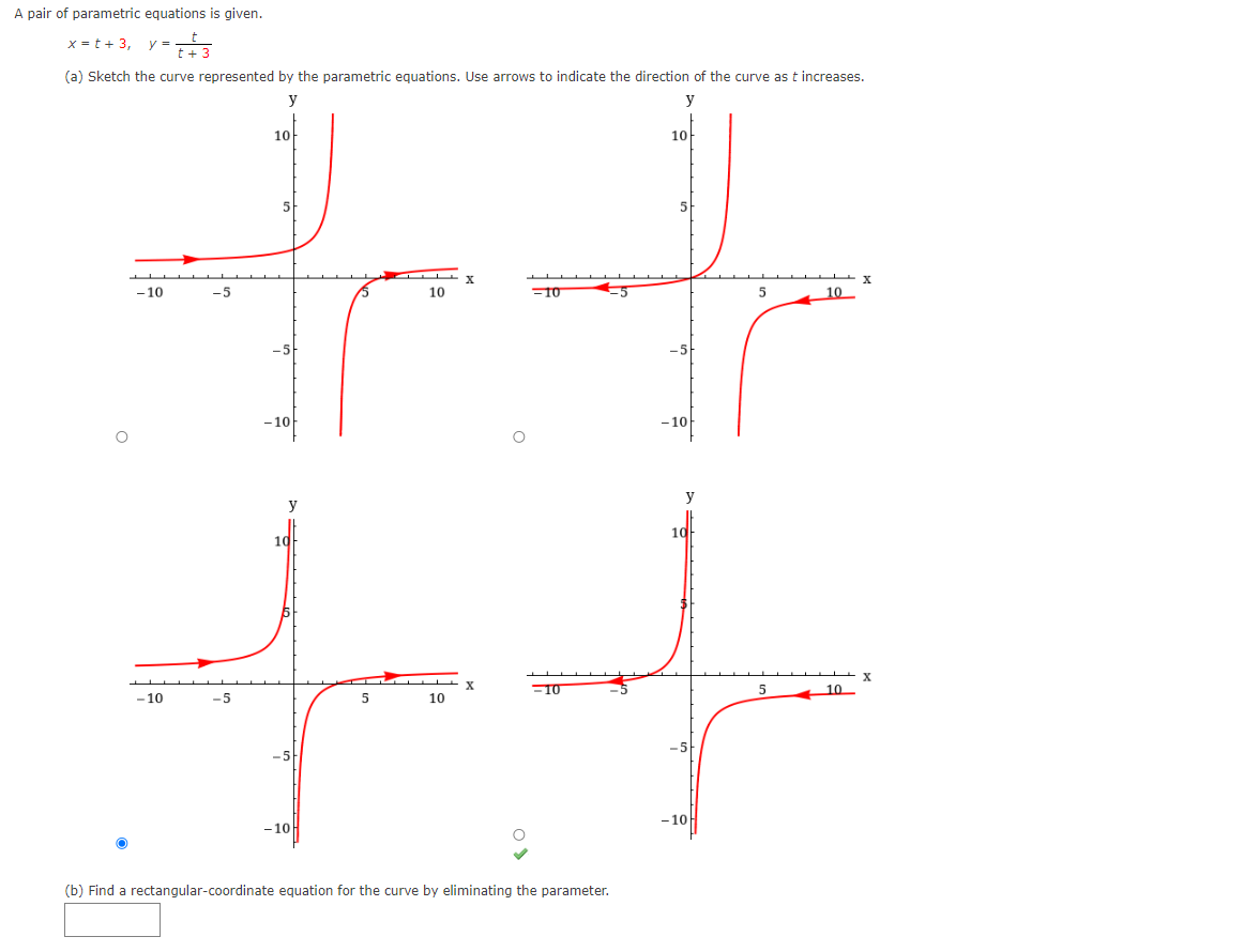 Solved A pair of parametric equations is given. x=t+3,y=t+3t | Chegg.com