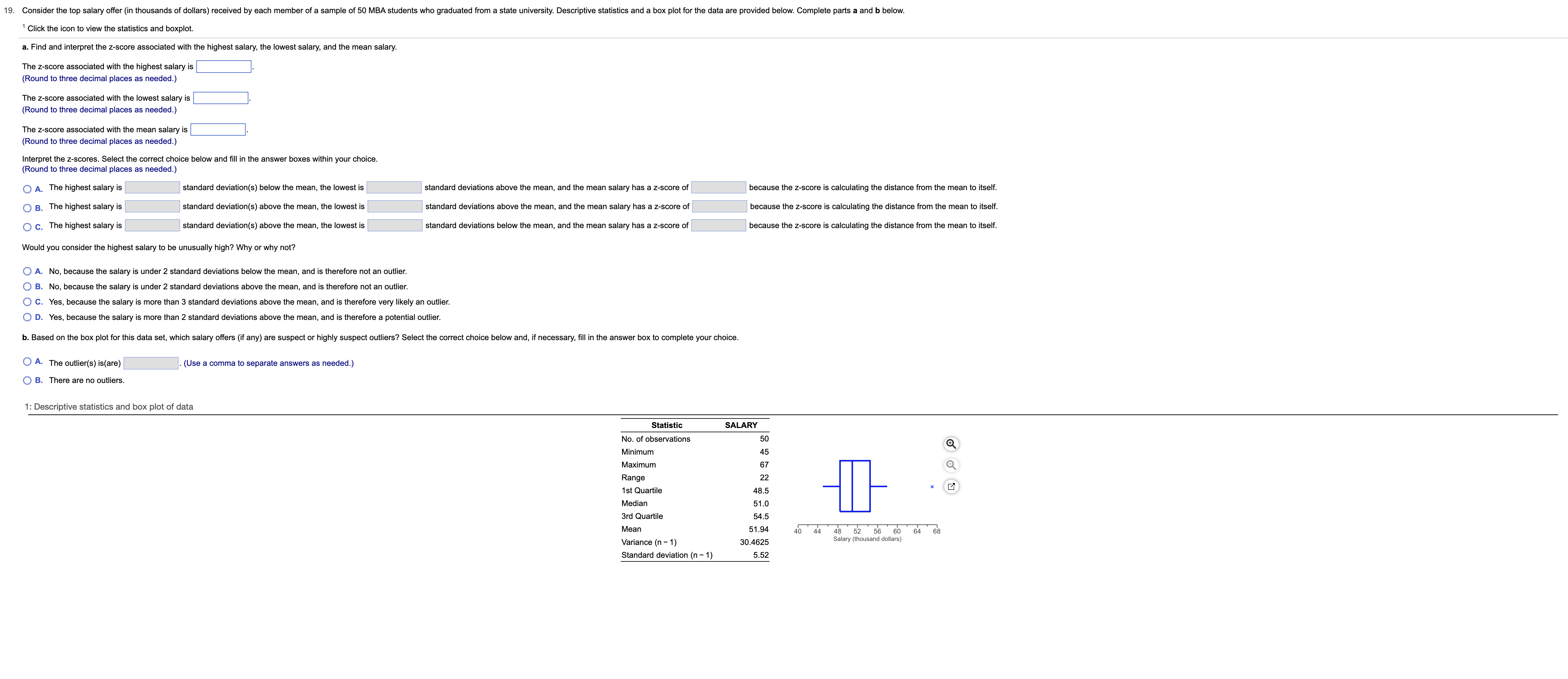 Solved 1 Click the icon to view the statistics and boxplot. | Chegg.com