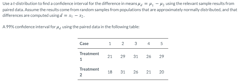 Solved Use a t-distribution to find a confidence interval | Chegg.com