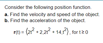 Solved Consider the following position function. a. Find the | Chegg.com