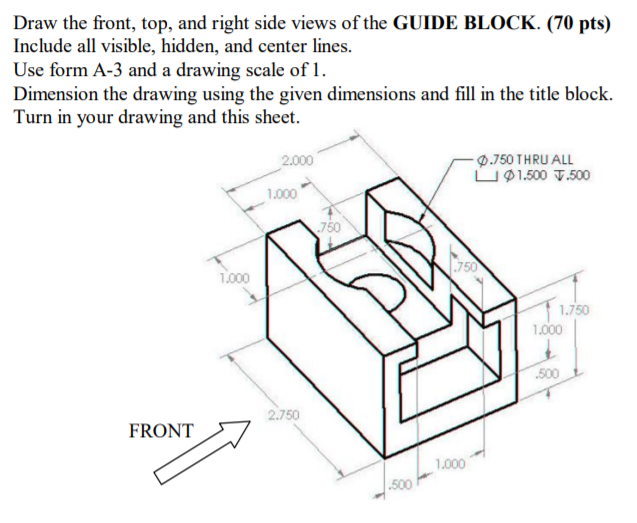 Solved Create the part in Autocad, front top and right side | Chegg.com