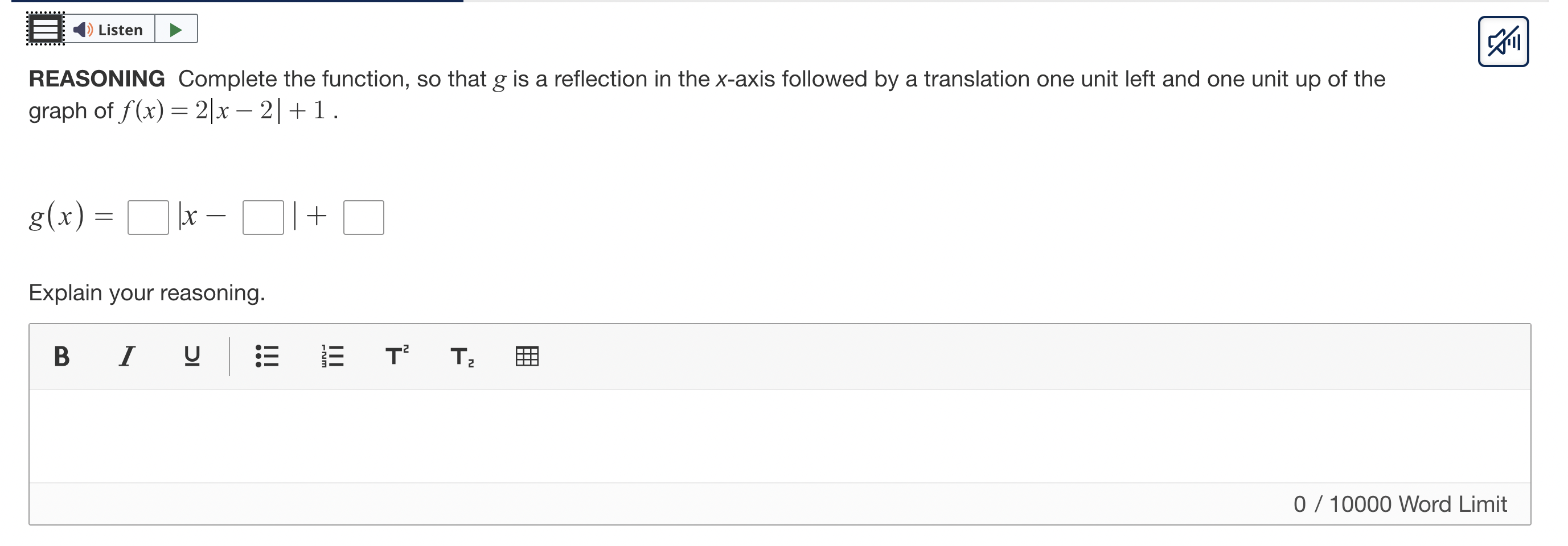 REASONING Complete the function, so that g is a | Chegg.com