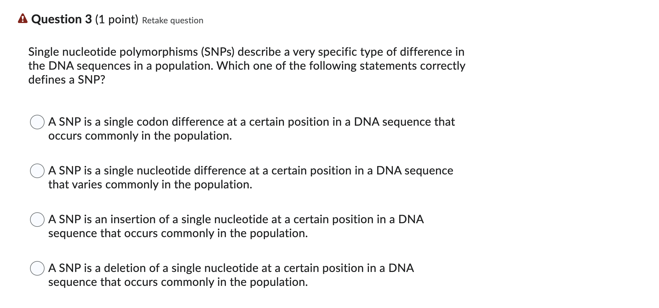 Solved Question 3 (1 point) Retake question Single | Chegg.com