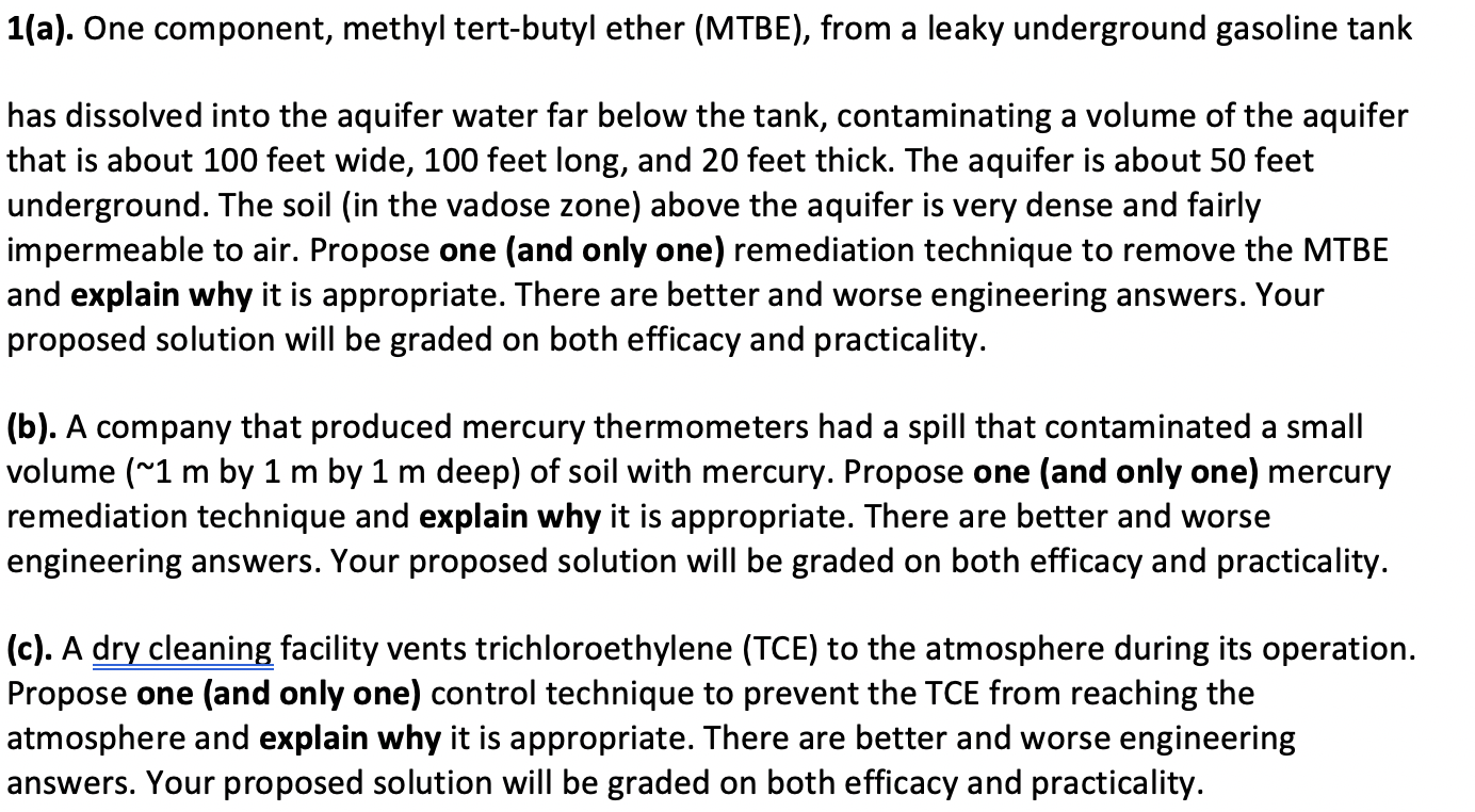 Solved 1(a). One component, methyl tert-butyl ether (MTBE), | Chegg.com