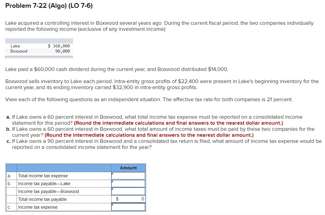Solved Problem 7-22 (Algo) (LO 7-6) Lake acquired a | Chegg.com