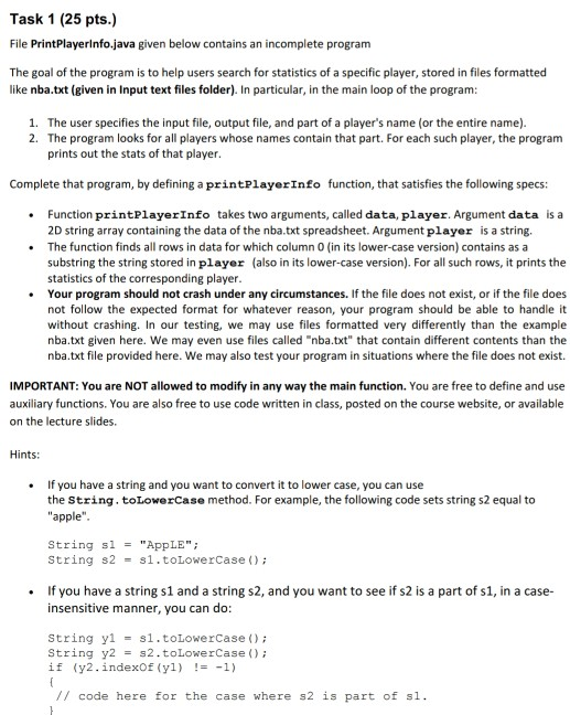 Solved Task 1 (25 pts.) File PrintPlayerlnfo.java given | Chegg.com