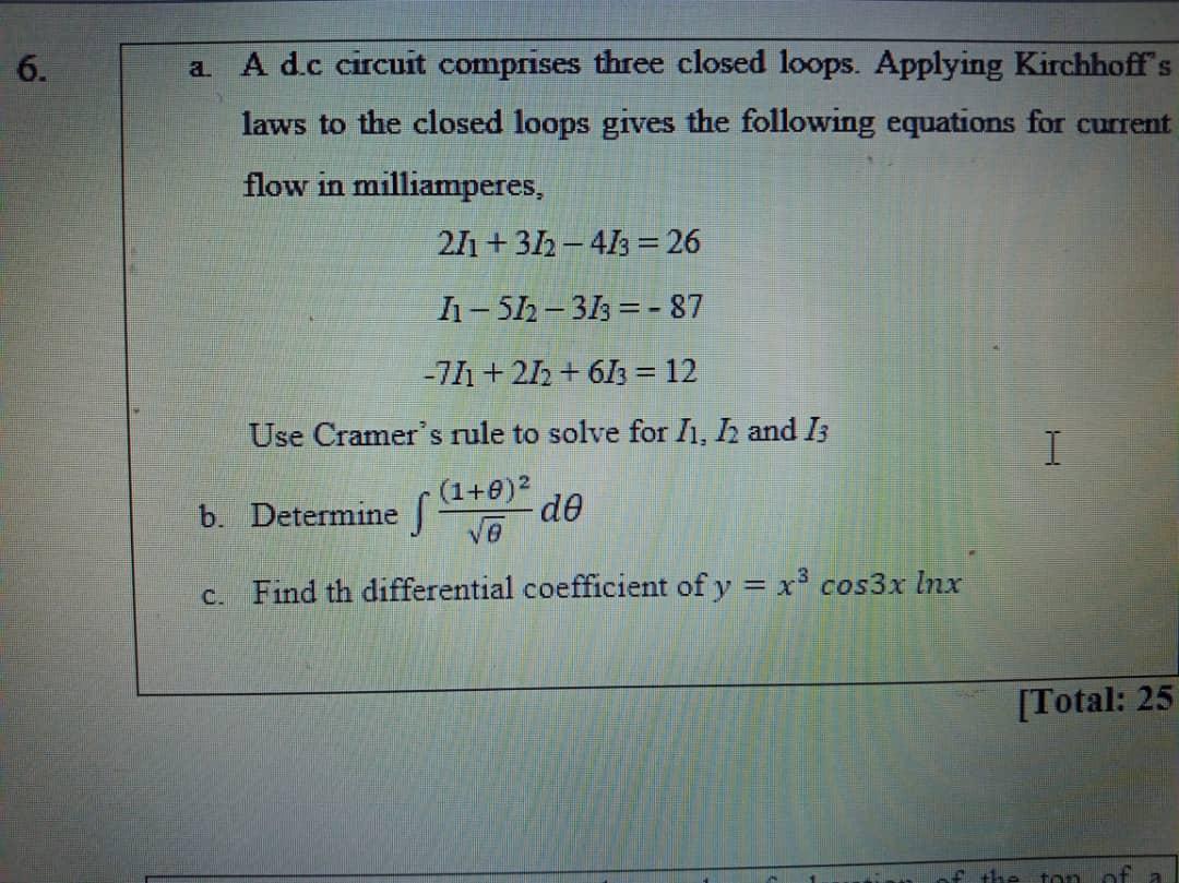 Solved 6. a A dc circuit comprises three closed loops. | Chegg.com