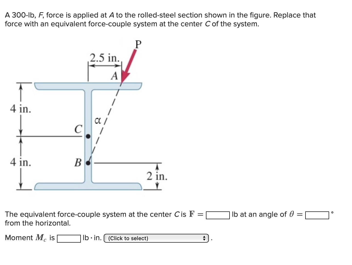Solved A 300-lb, \( ﻿F \), ﻿force is applied at \( ﻿A \) ﻿to | Chegg.com