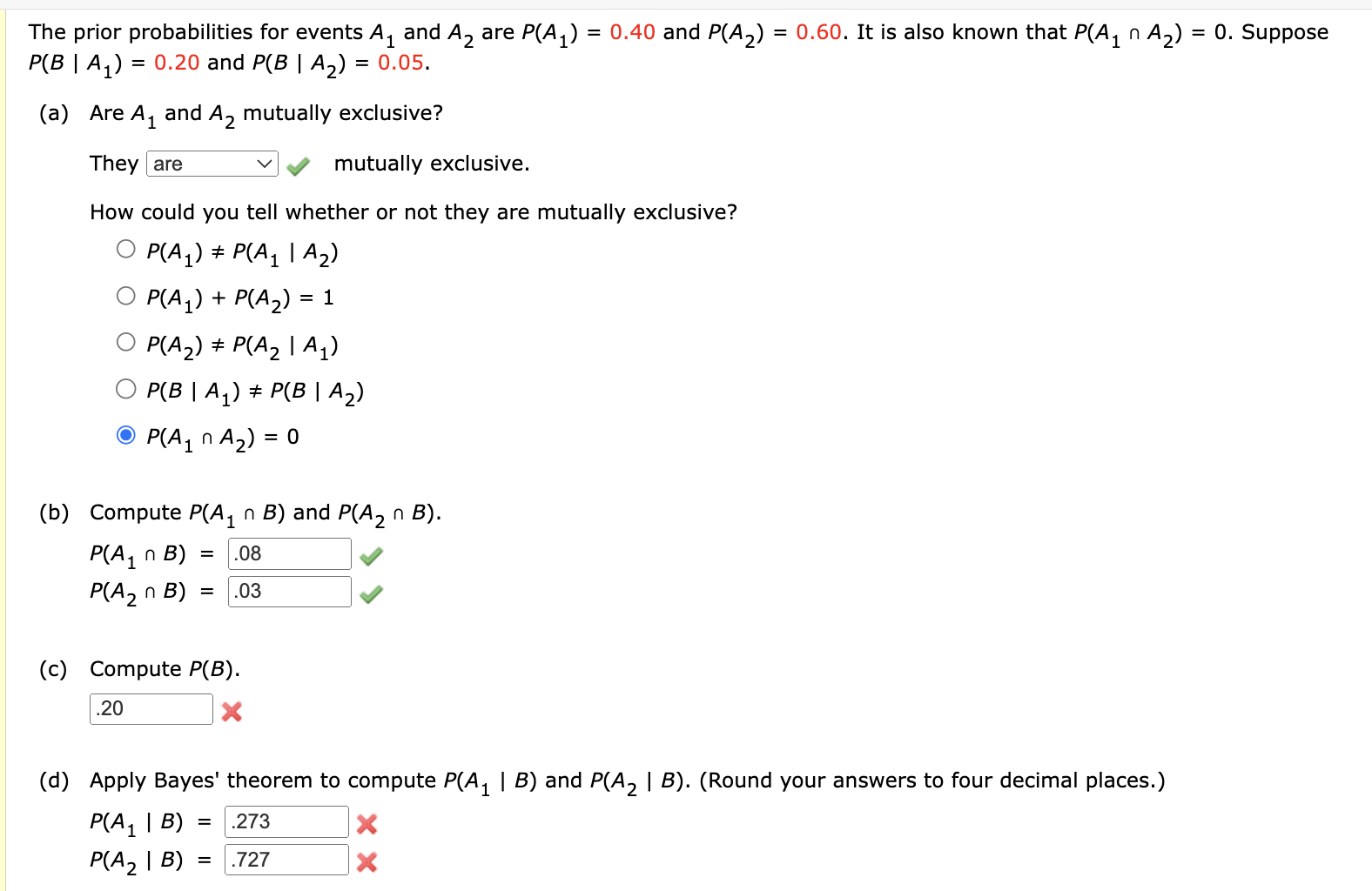 Solved The prior probabilities for events A1 and A2 are | Chegg.com