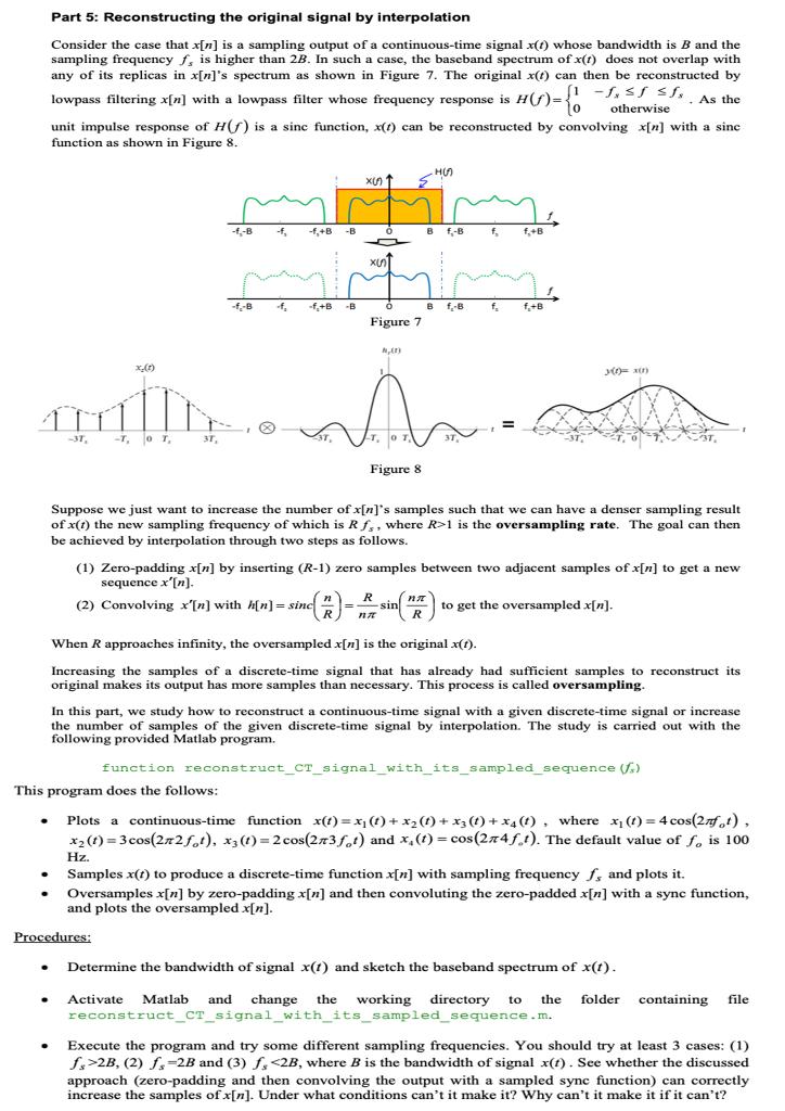 Solved Part 5 Reconstructing The Original Signal By 