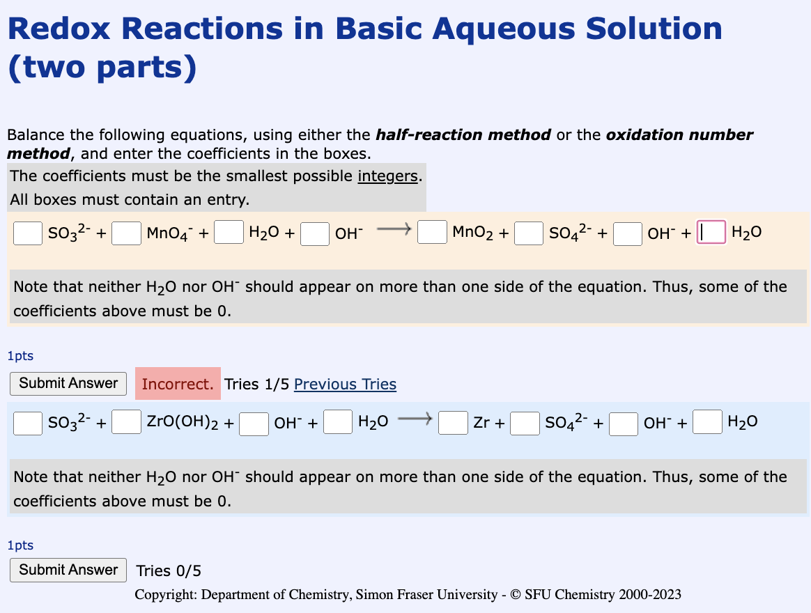 Solved Redox Reactions in Basic Aqueous Solution (two parts) | Chegg.com