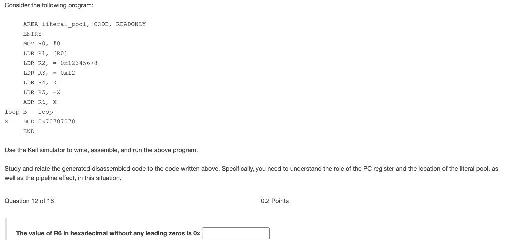 Consider the following program: AREA literal_pool, | Chegg.com