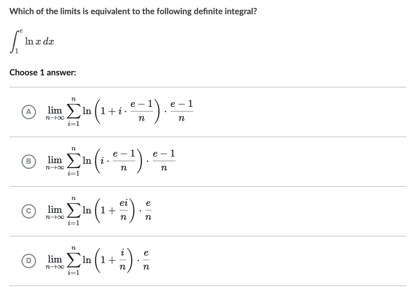 Solved Which of the limits is equivalent to the following | Chegg.com