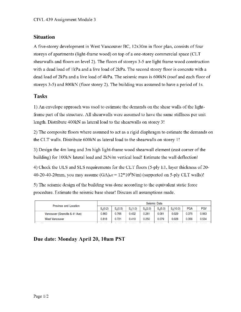 CIVL 439 Assignment Module 3 Situation A five-storey | Chegg.com