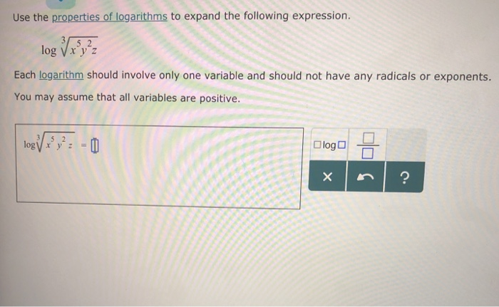 Solved Use the properties of logarithms to expand the | Chegg.com