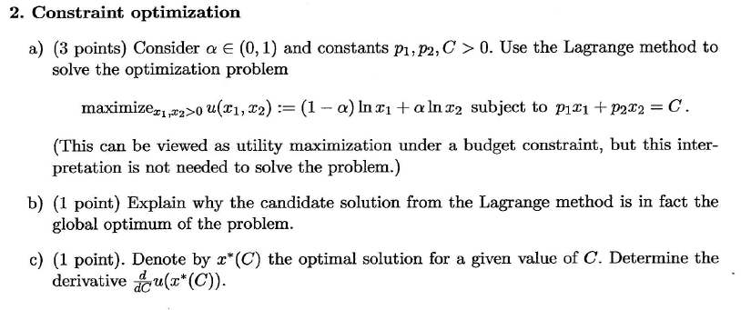 2. Constraint optimization a) (3 points) Consider a € | Chegg.com
