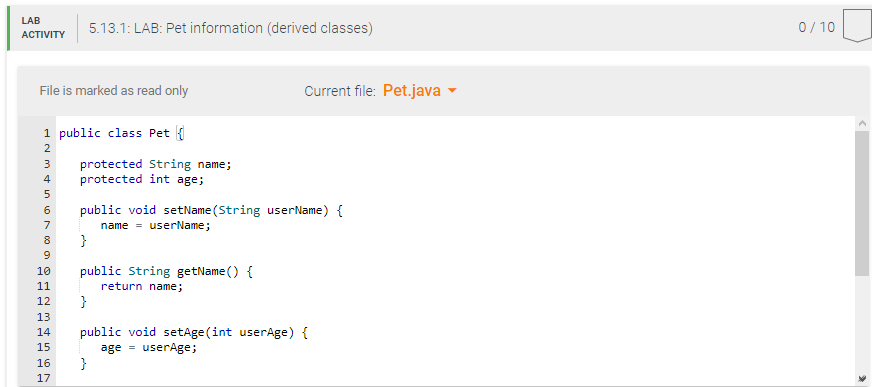Solved The base class Pet has protected fields petName, and | Chegg.com