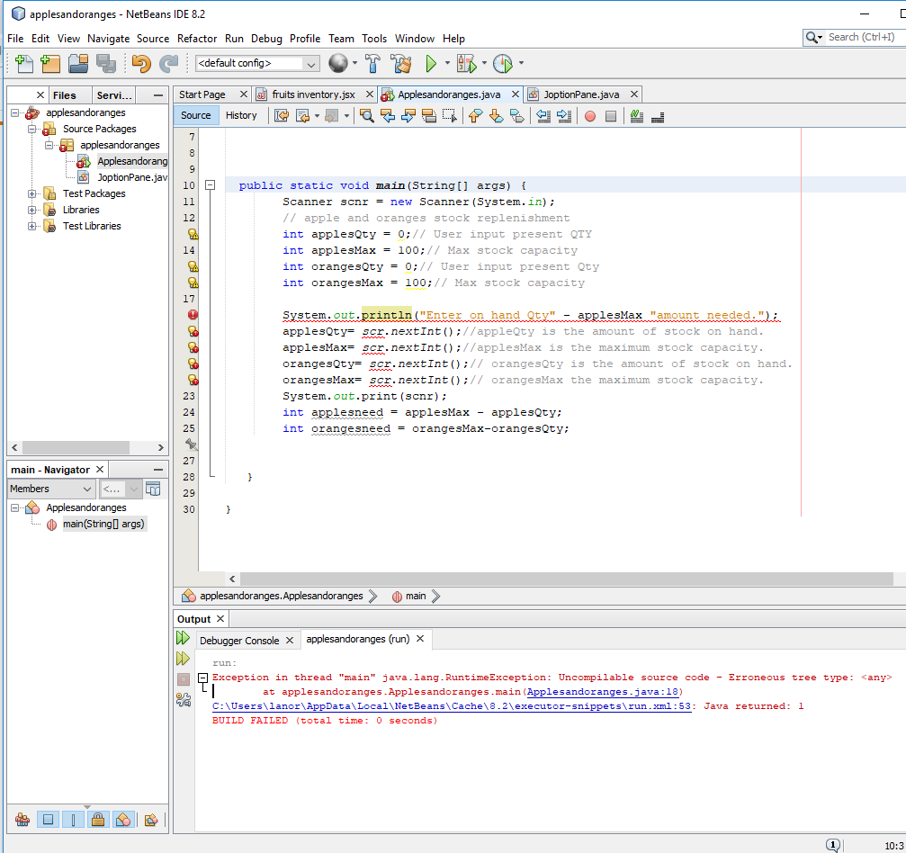 Solved applesandoranges NetBeans IDE 8.2 File Edit View | Chegg.com