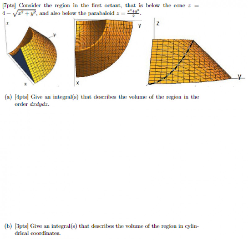 Solved [7pts] Consider the region in the first octant, that | Chegg.com