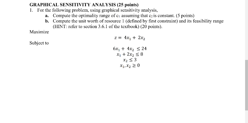Solved GRAPHICAL SENSITIVITY ANALYSIS (25 points) 1. For the | Chegg.com