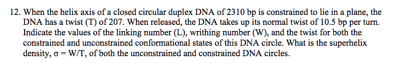 Solved 12. When the helix axis of a closed circular duplex | Chegg.com