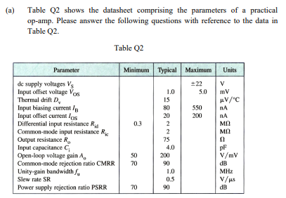 Solved (a) Table Q2 shows the datasheet comprising the | Chegg.com