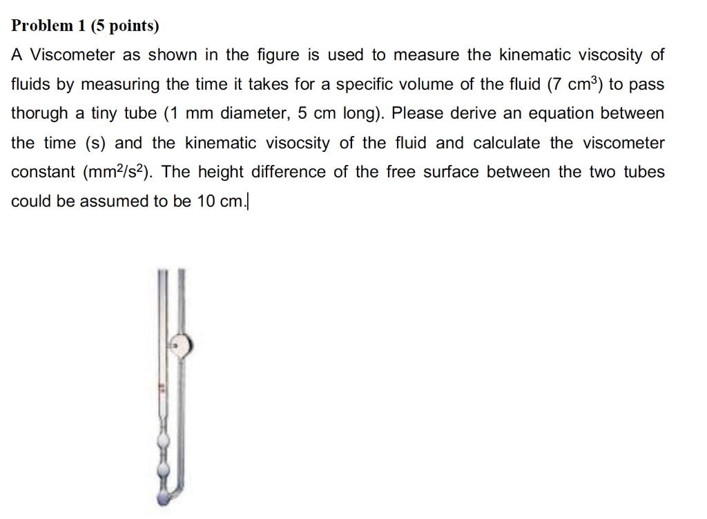 Solved Problem 1 (5 points) A Viscometer as shown in the | Chegg.com