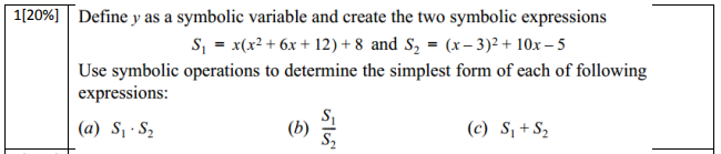Solved 1 20 Define Y As A Symbolic Variable And Create 6017