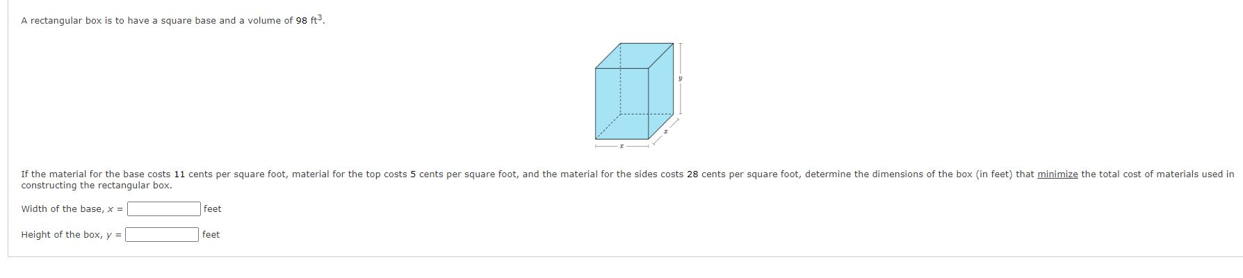 Solved A rectangular box is to have a square base and a | Chegg.com