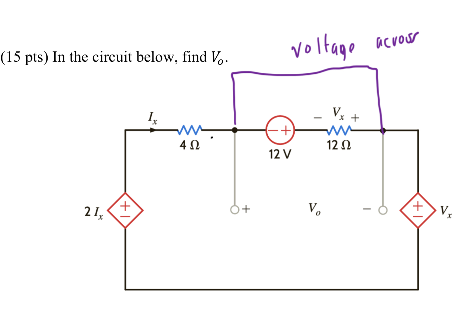 Solved (15 ﻿pts) ﻿In the circuit below, find Vo. | Chegg.com