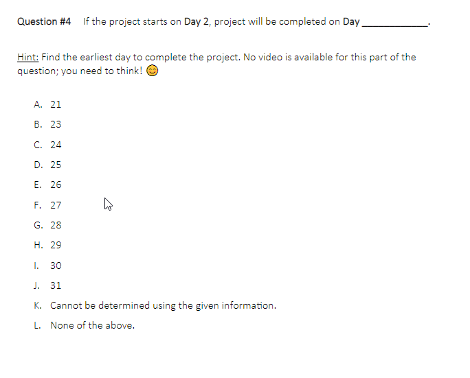 Question \#4 If the project starts on Day 2, project | Chegg.com
