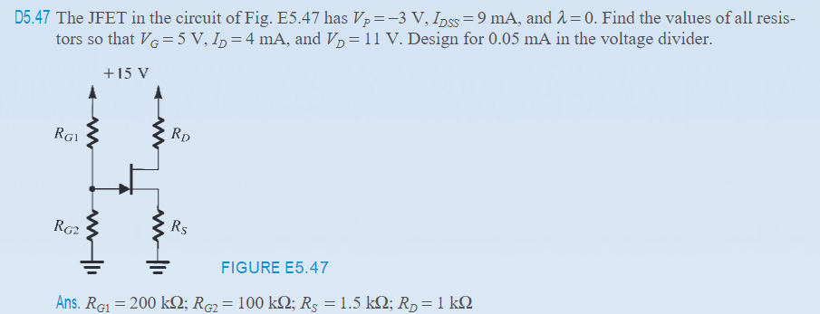 Solved D5.47 The JFET in the circuit of Fig. E5.47 has VP=−3 | Chegg.com