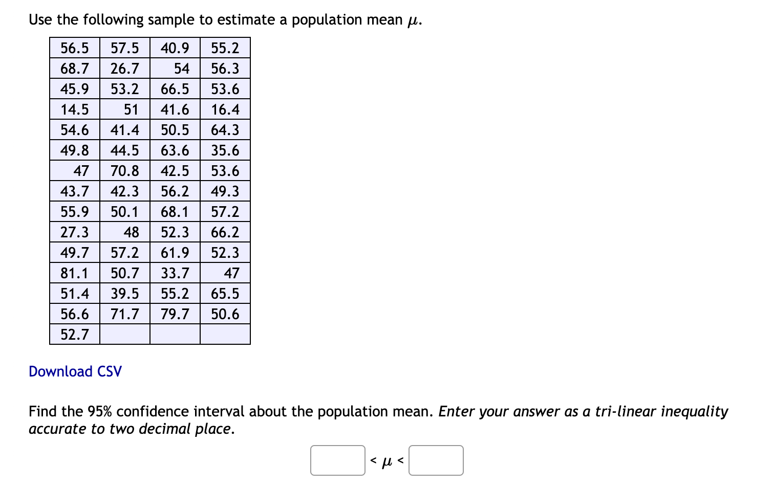 Solved Use the following sample to estimate a population | Chegg.com