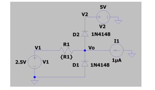 Solved 5V V2 V2 1N4148 D2 11 R1 V1 Vo 2.5V V1 {R1} D1 1μΑ | Chegg.com