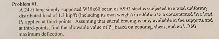 Solved Problem #1 A 24-ft long simply-supported W18x60 beam | Chegg.com