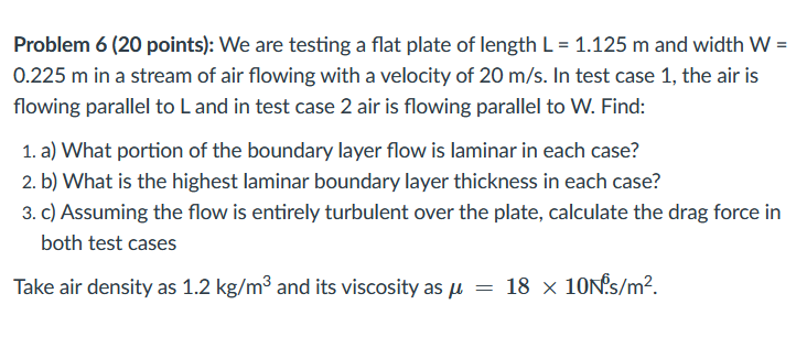Solved Problem 6 (20 points): We are testing a flat plate of | Chegg.com