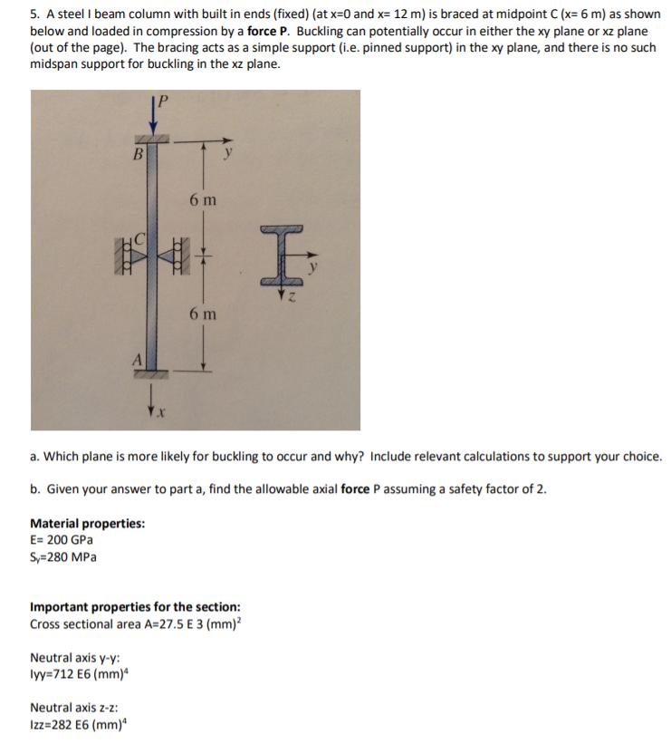 Solved 5. A steel l beam column with built in ends (fixed) | Chegg.com