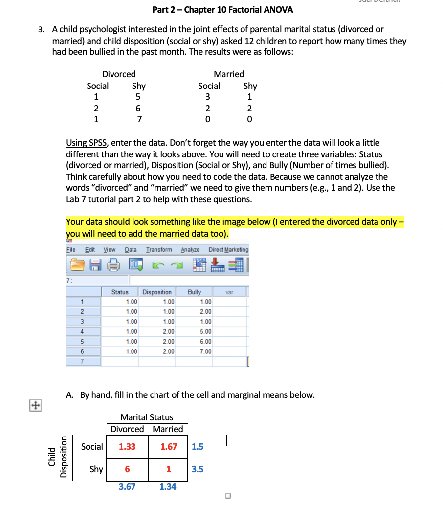 Part 2 - Chapter 10 Factorial ANOVA 3. A child | Chegg.com