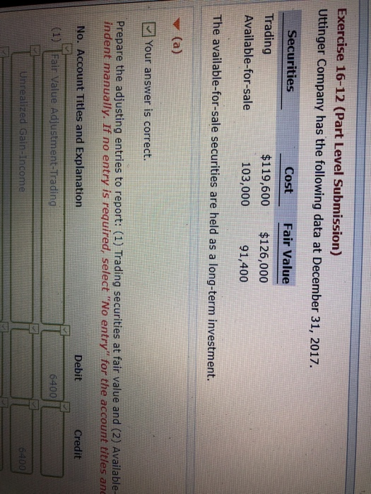 Solved Exercise 16-12 (Part Level Submission) Uttinger | Chegg.com